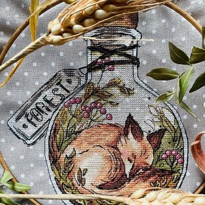 Fox Cub Cross Stitch Pattern Bottle Pattern Sleeping Fox Embroidery Fantasy Pattern Fox Pattern ...