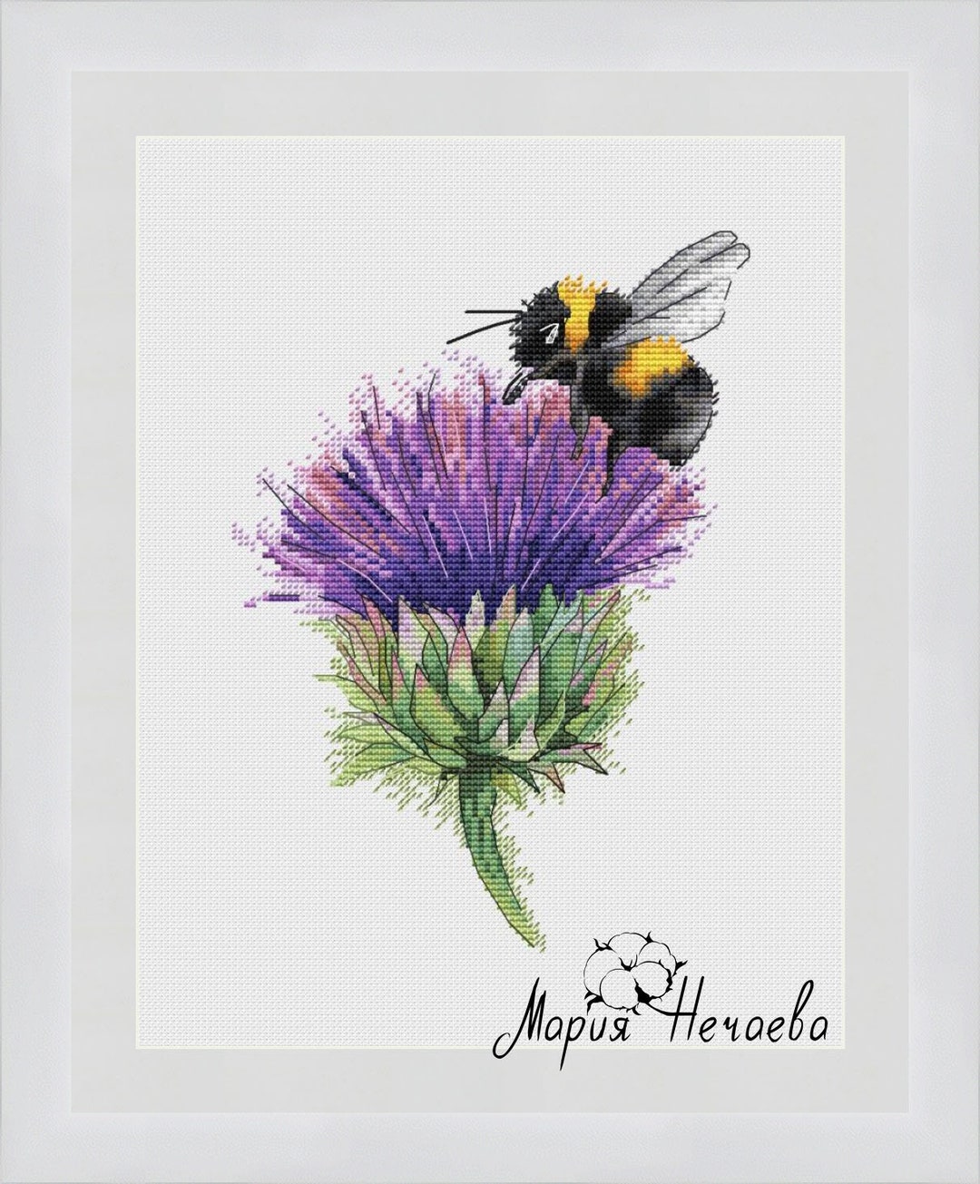 Thistle Cross Stitch Pattern Bumblebee Embroidery Thistle Flowers ...