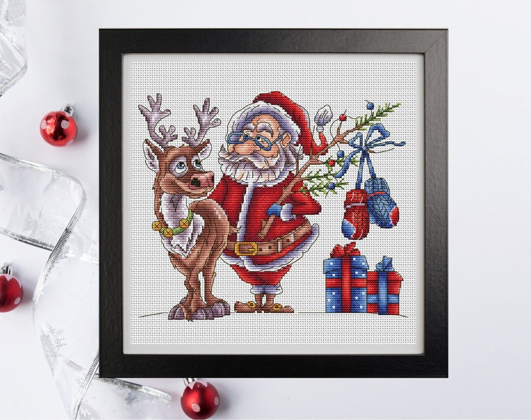Santa With Deer Cross Stitch Pattern Christmas PDF Pattern Santa ...