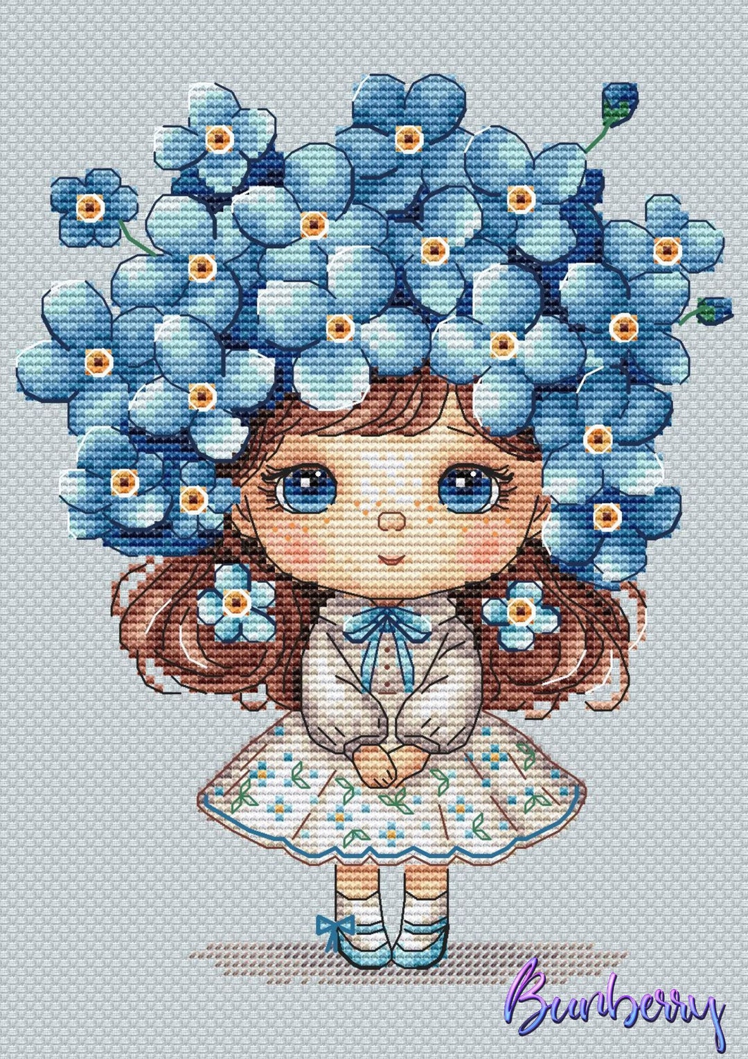 Cute Girl Cross Stitch Pattern Forget-me-not Pattern Girl PDF Pattern ...