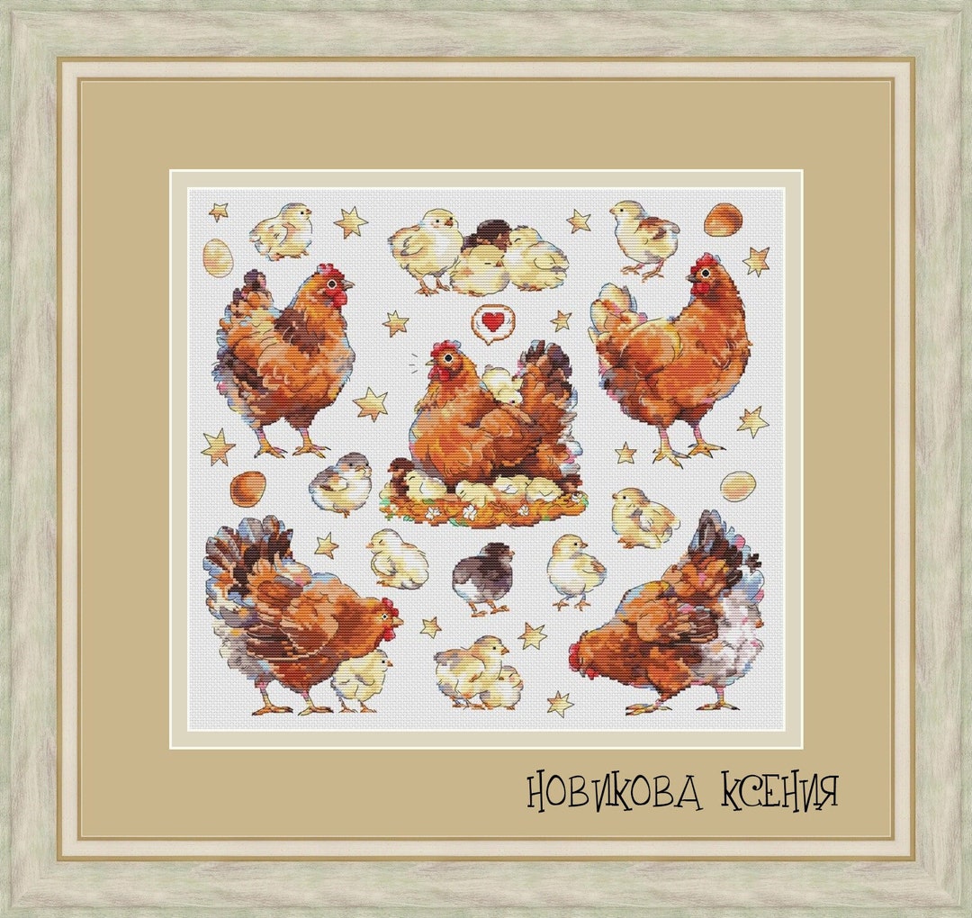 Chickens Cross Stitch Pattern Hens Pattern Chicks Cross Stitch Pattern ...