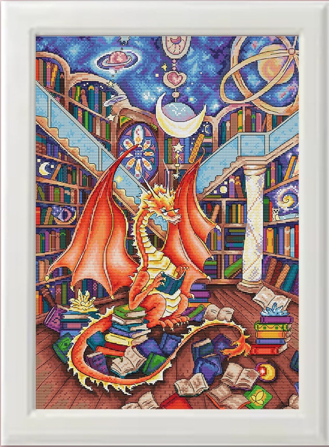 Library Dragon Cross Stitch Pattern, Fantasy Embroidery (PDF Download ...