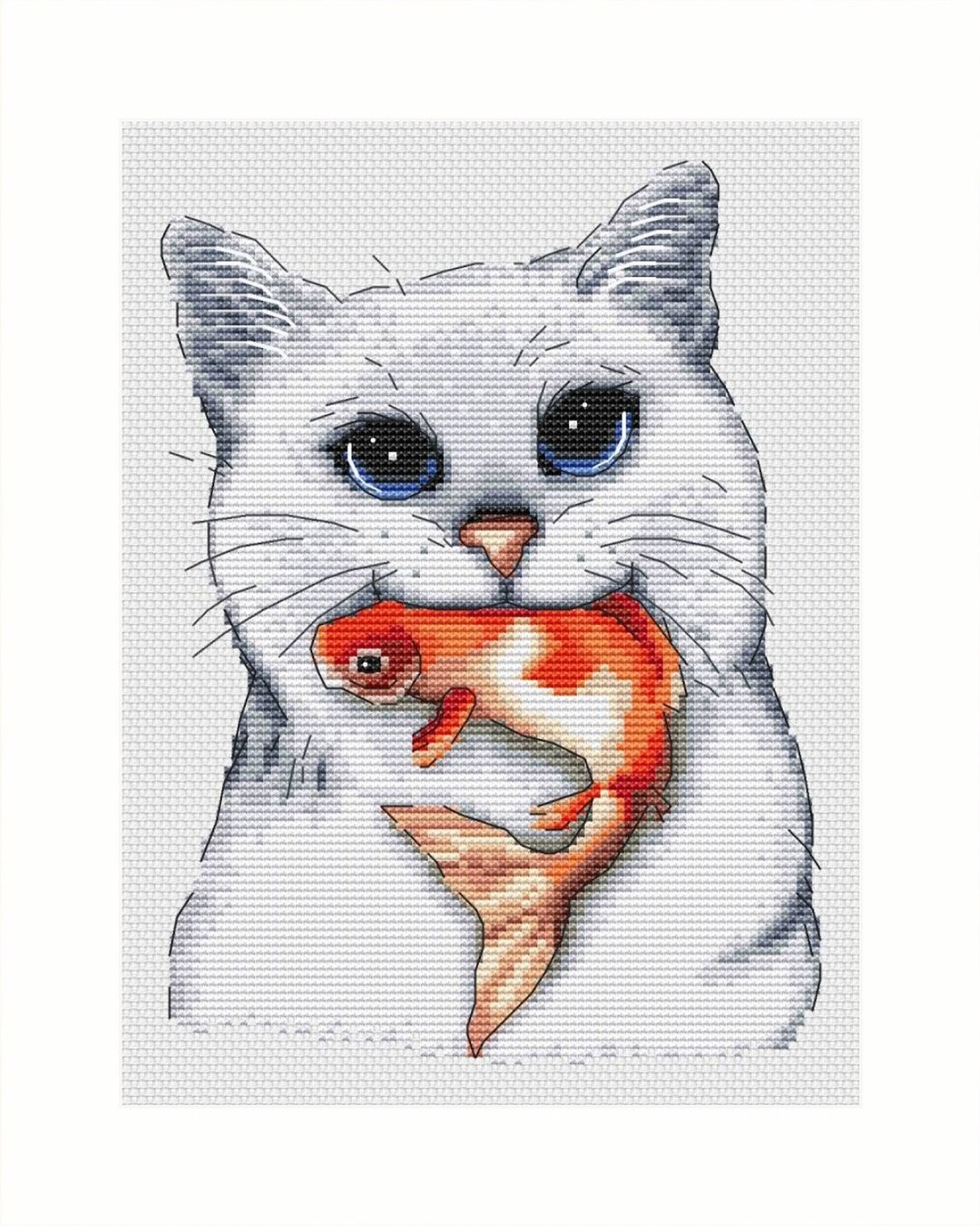 Cat With Fish Cross Stitch Pattern White Cat Pattern Goldfish PDF ...