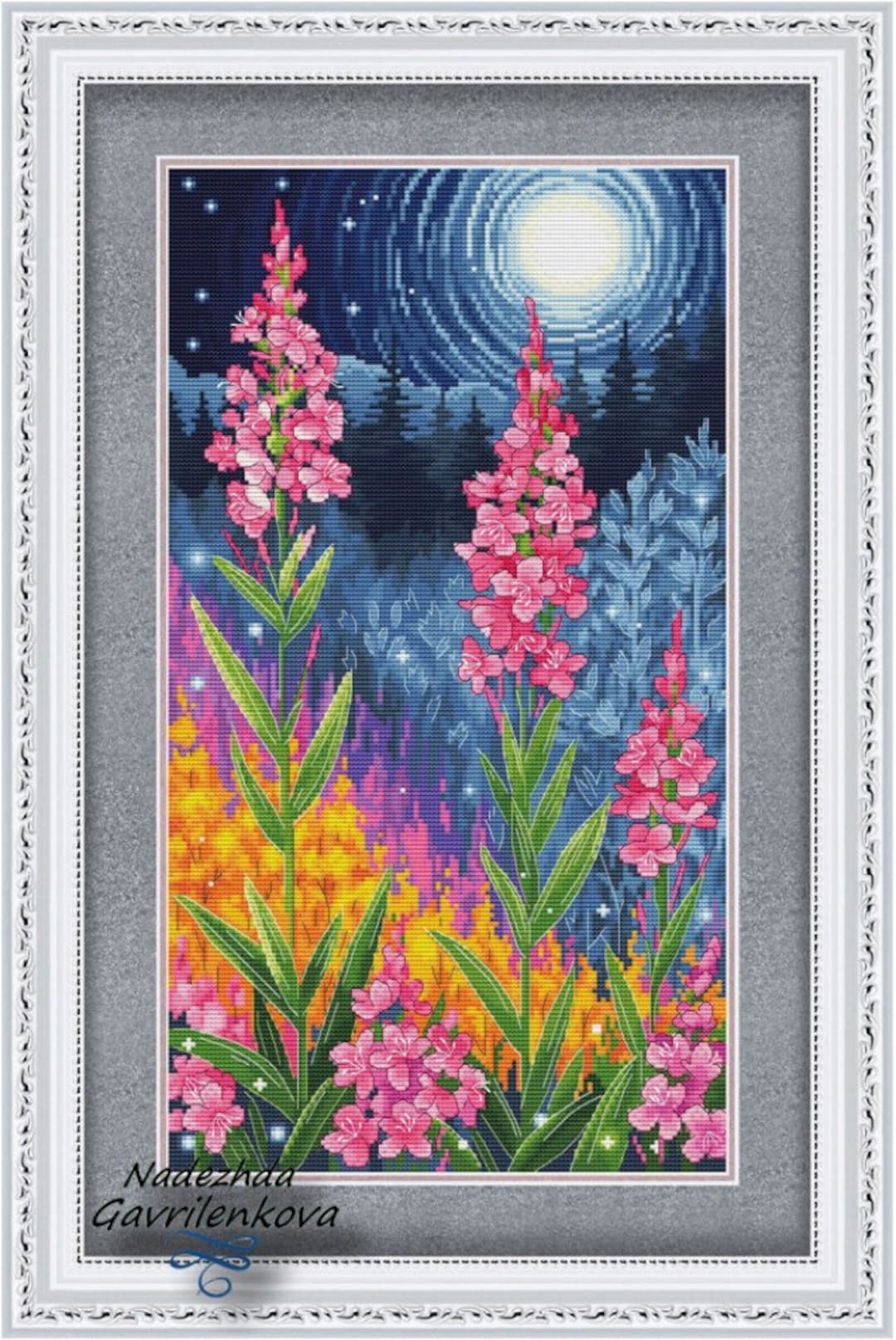 Fireweed Cross Stitch Pattern Flowers PDF Pattern Night Embroidery Full ...