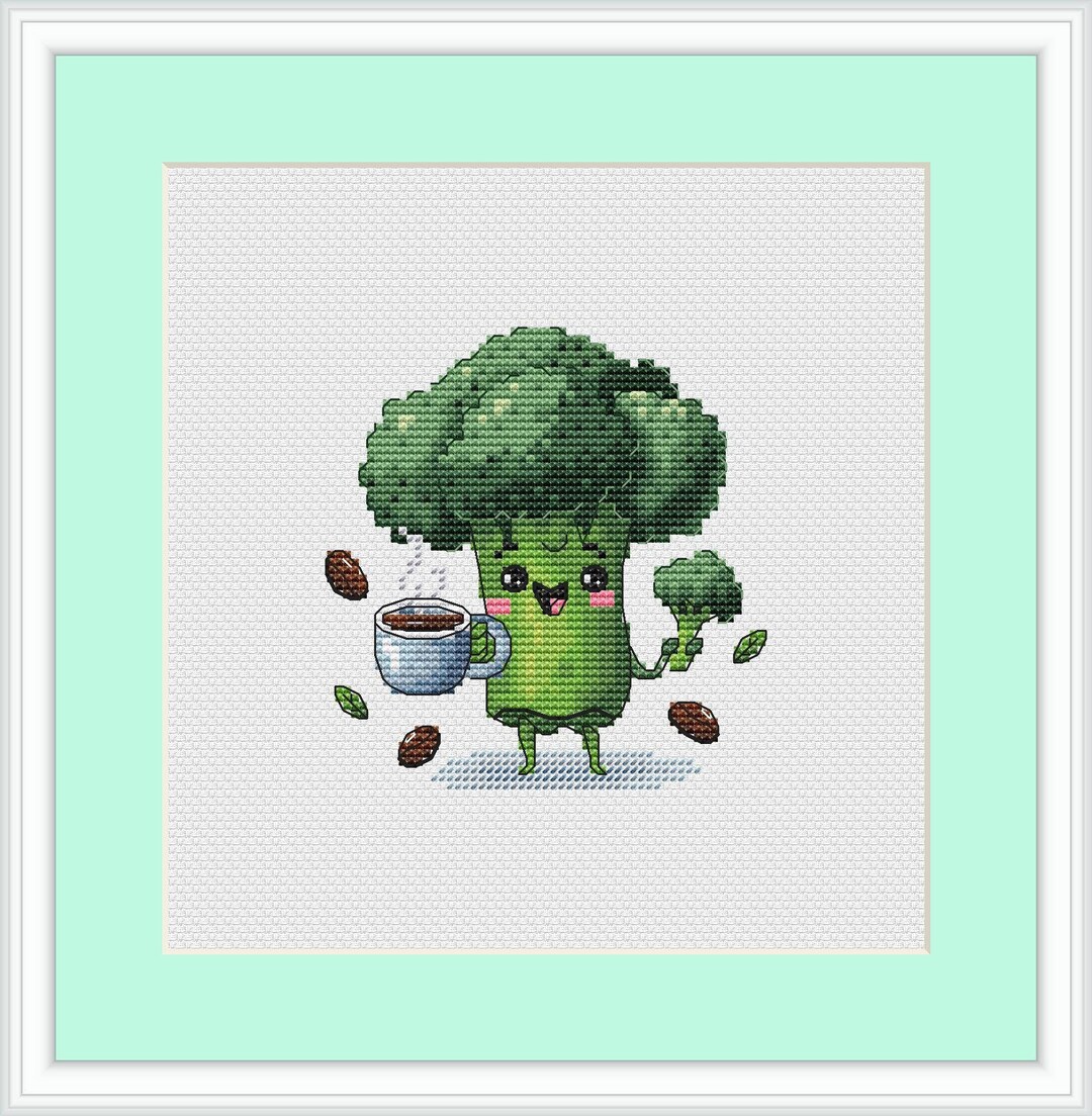 Broccoli Cross Stitch Pattern Cartoon PDF Pattern Coffe Pattern Cute ...