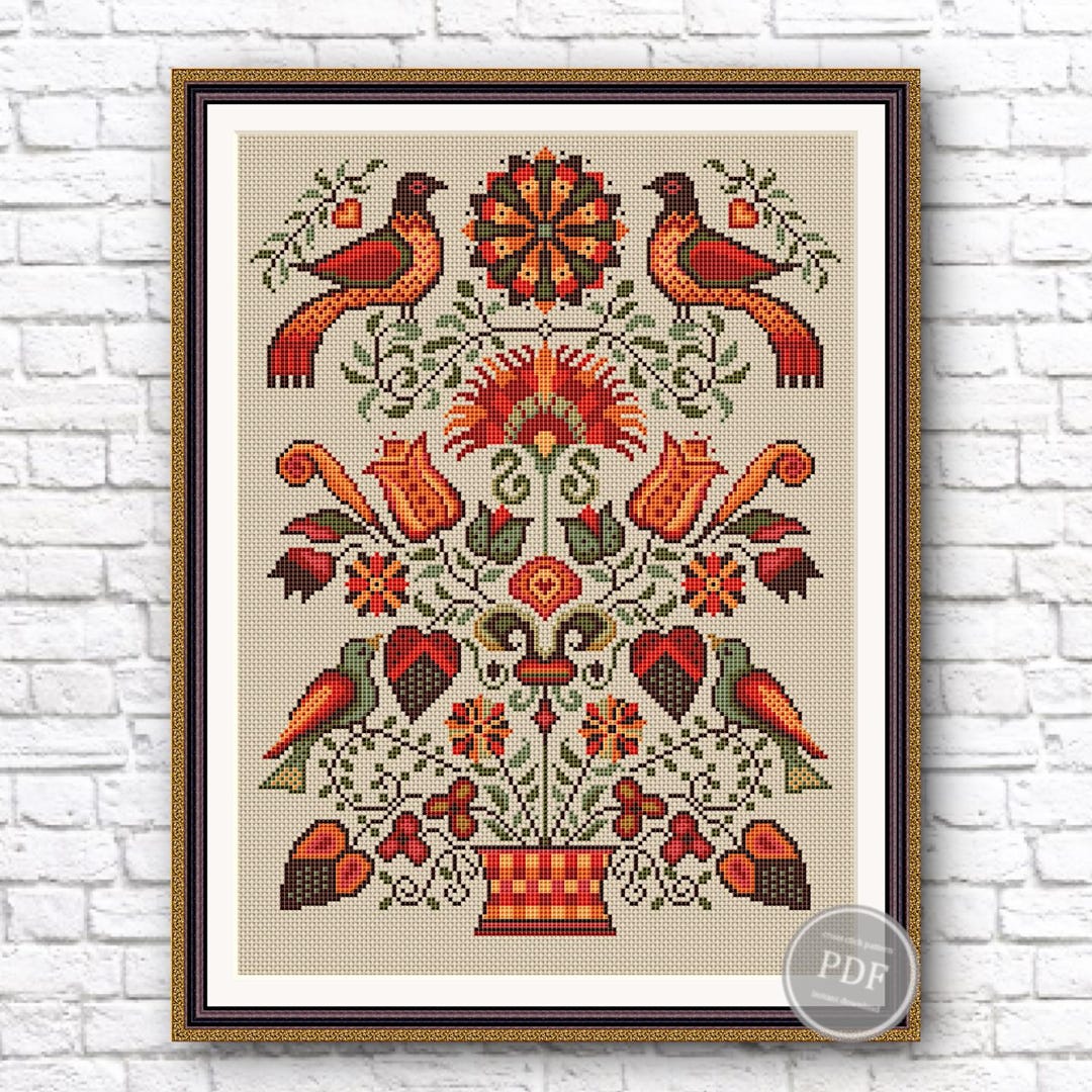 Folk Painting Cross Stitch Pattern Birds Pattern Flowers Embroidery ...