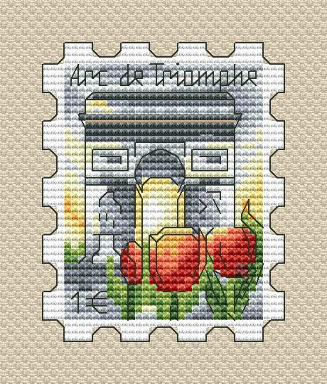 Arc De Triomphe Cross Stitch Pattern: Paris Postage Stamp (PDF Pattern ...