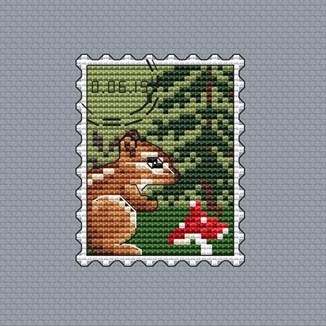 Chipmunk Cross Stitch Pattern Postage Stamp Pattern Forest Embroidery ...