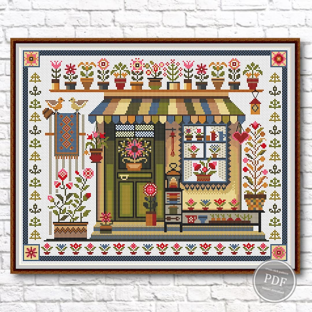 Flower Shop Cross Stitch Pattern, Floral Embroidery (PDF Download) - Etsy
