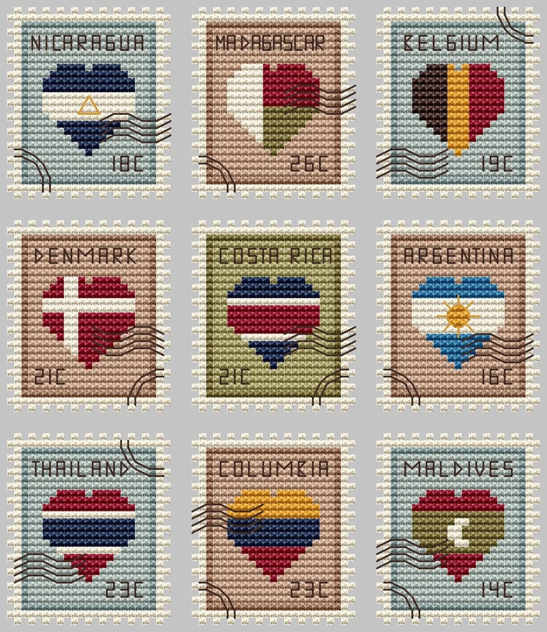 Postage Stamps Set Cross Stitch Pattern Postal Sampler Pattern - Etsy