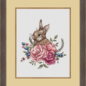 Cute Bunny Cross Stitch Pattern Bunny in Flowers Pattern Floral ...