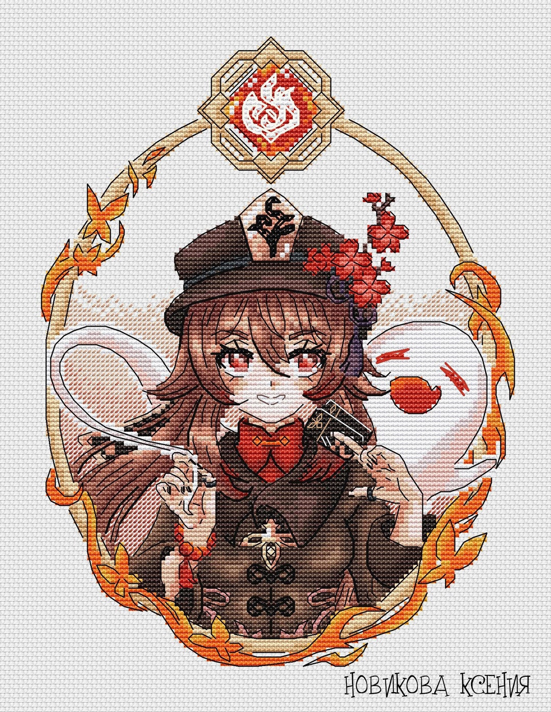 Hu Tao Cross Stitch Pattern | Genshin Portrait, Fantasy Girl (PDF) - Etsy