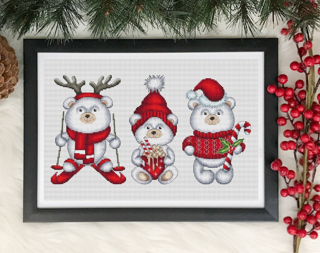 Christmas Bears Cross Stitch Pattern Teddy Bears PDF Pattern Festive ...