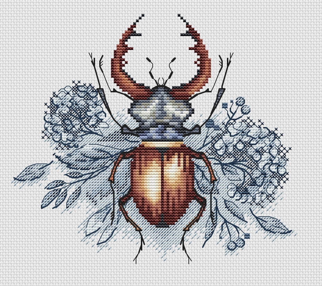 Beetle Cross Stitch Pattern Bug PDF Pattern Stag Beetle Cross Stitch ...
