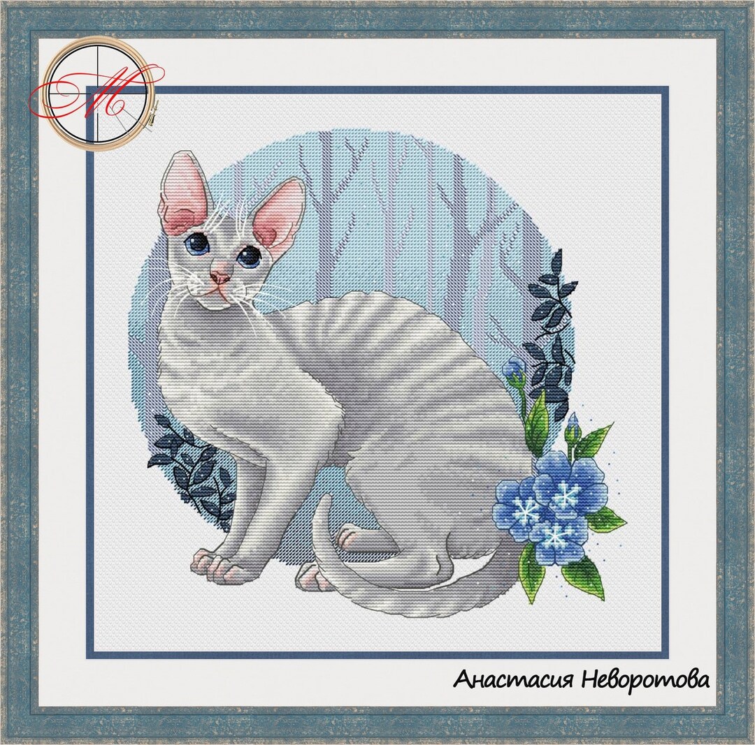 Cornish Rex Cross Stitch Pattern White Cat Embroidery Round - Etsy