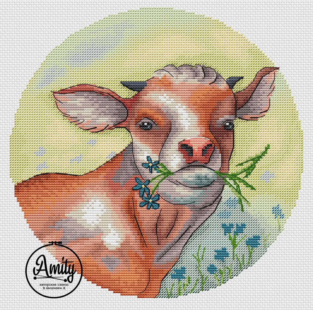Cow Cross Stitch Pattern Cute Cow Pattern Nature Embroidery Calf Cross ...
