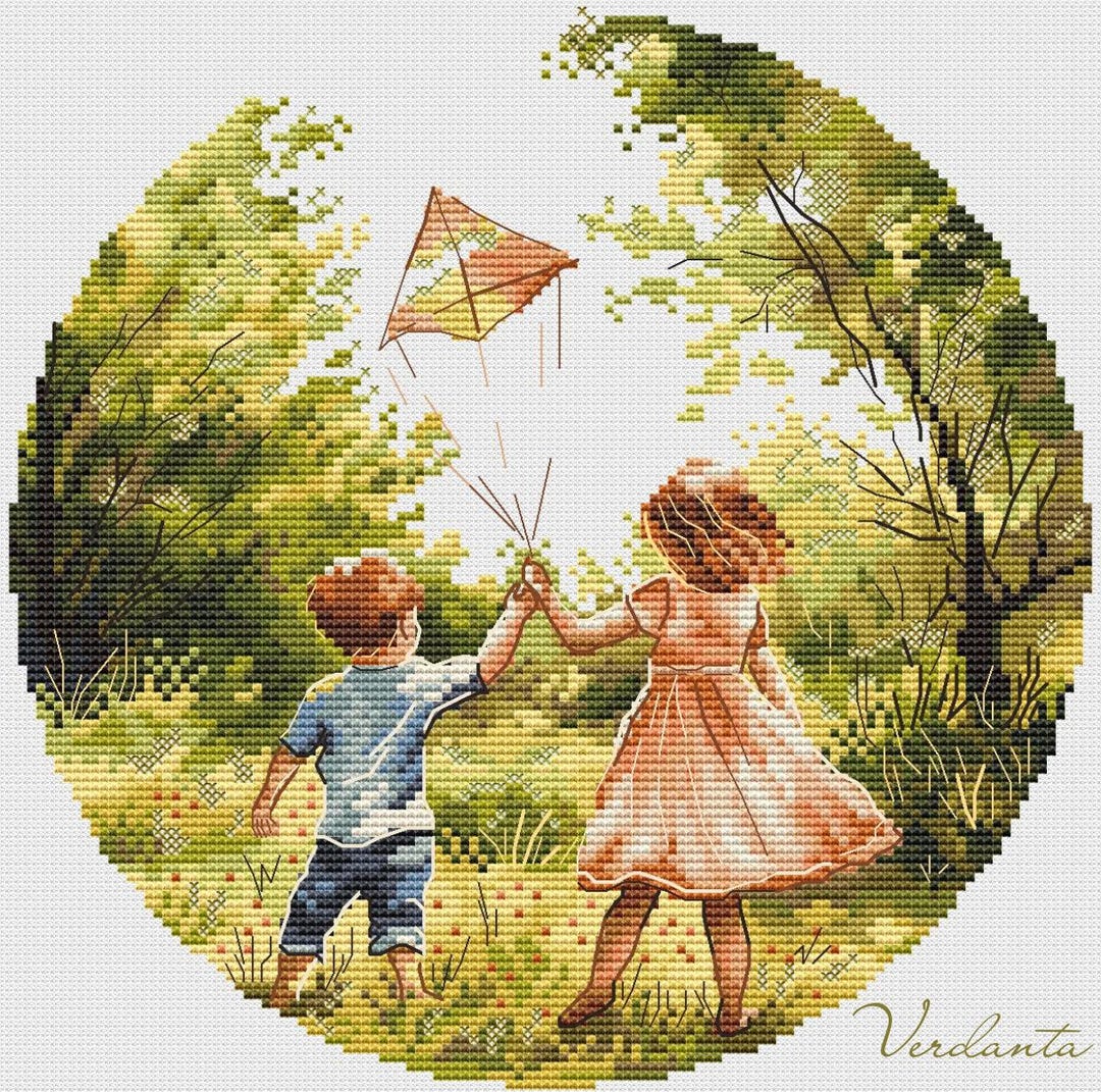 Kite and Children Cross Stitch Pattern: Summer Fun (PDF Pattern) - Etsy