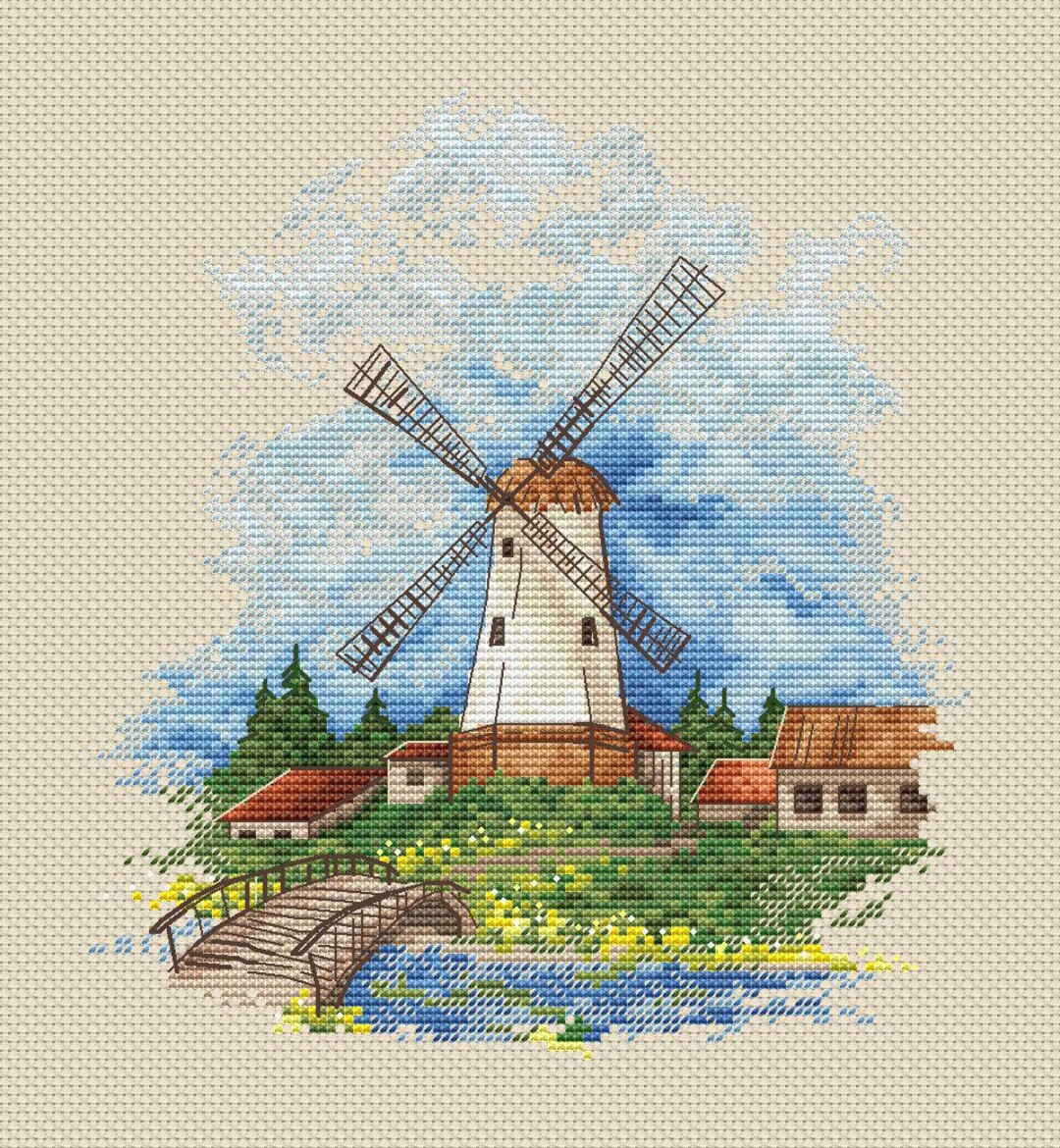 Windmill Landscape Cross Stitch Pattern: Countryside Mill (PDF Pattern ...