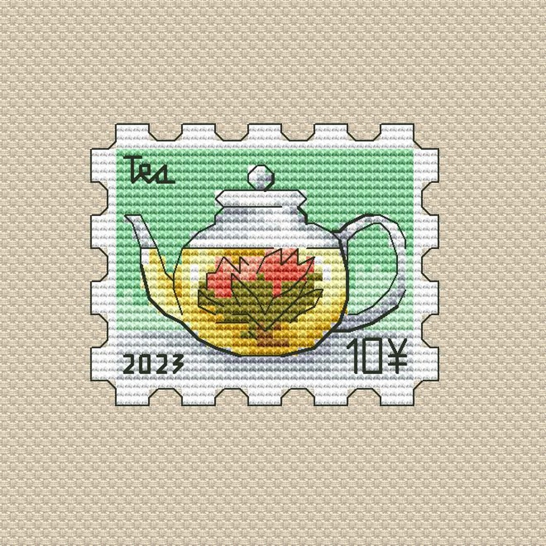 Teapot Cross Stitch Pattern Postage Stamp Pattern Green Tea PDF Pattern ...