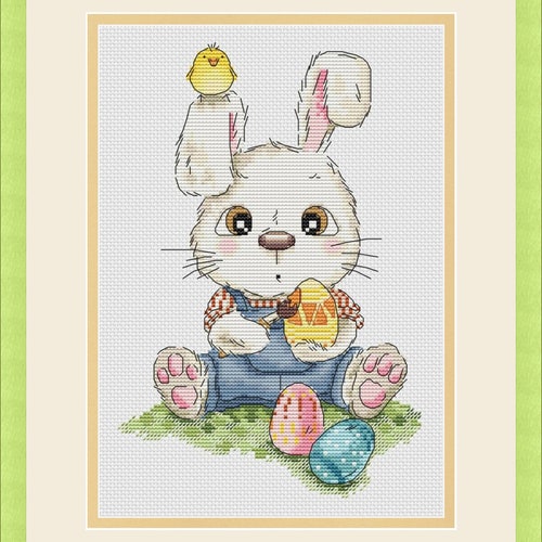 Easter Bunny Floral Cross Stitch Pattern PDF Easy Small - Etsy