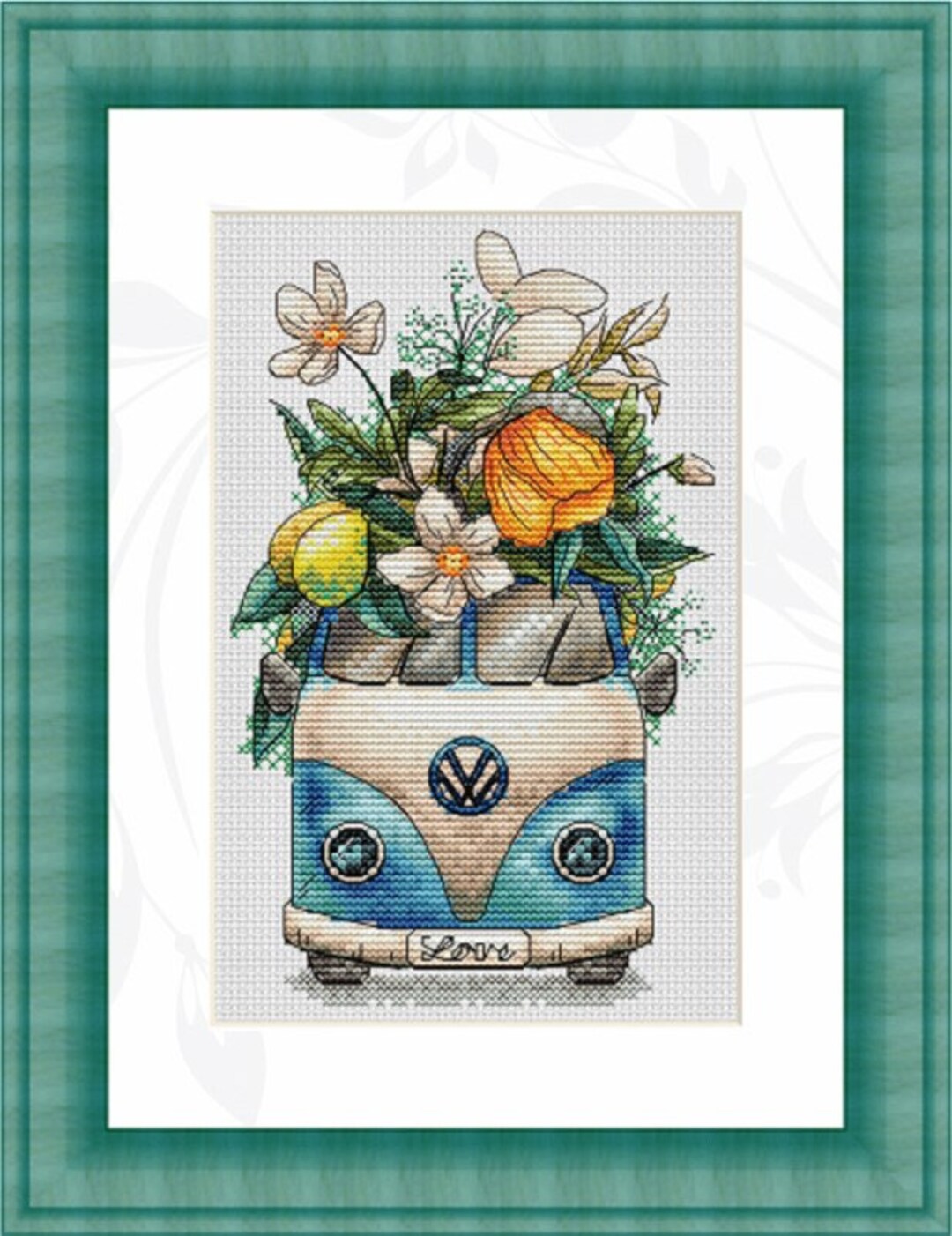 Hippie Van Cross Stitch Pattern Wildflowers Pattern Van Embroidery ...