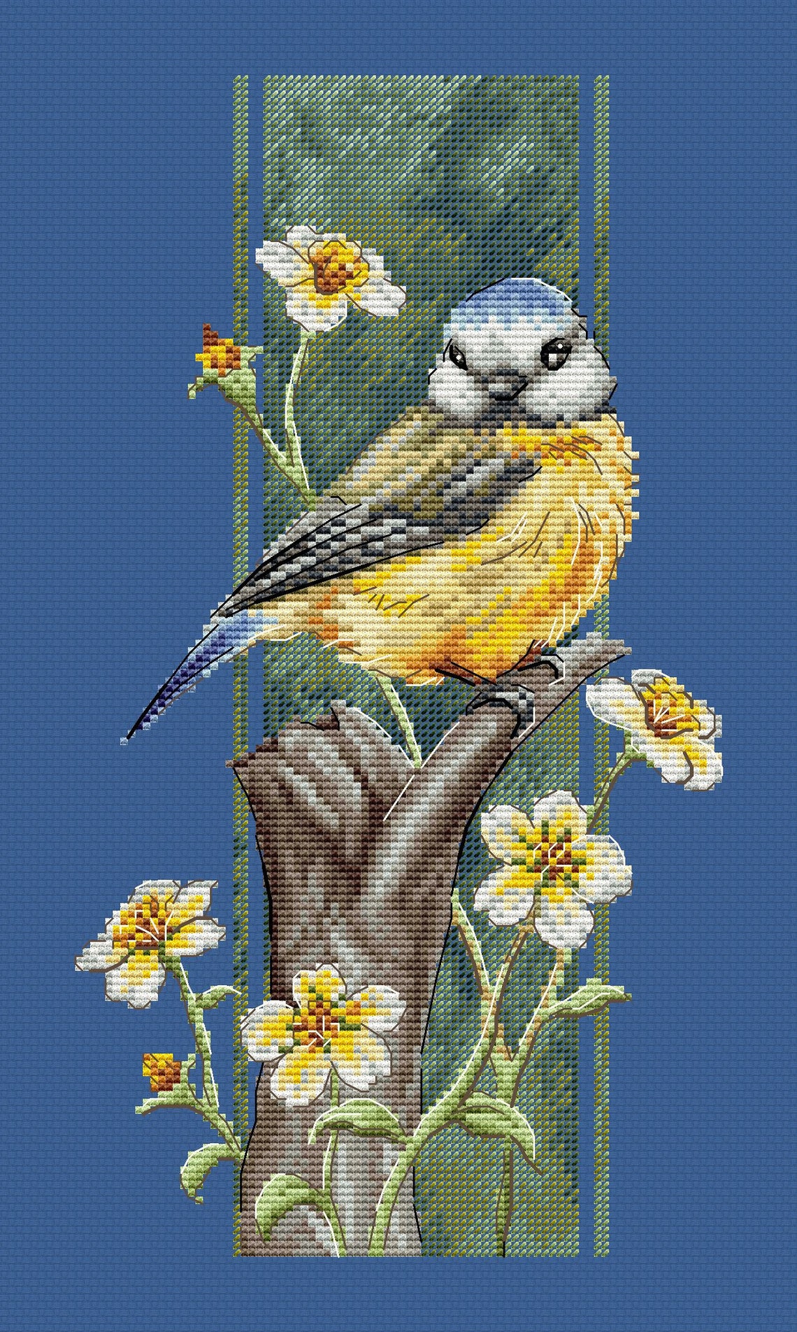 Titmouse Bird Cross Stitch Pattern, Floral Summer Design (PDF Download ...