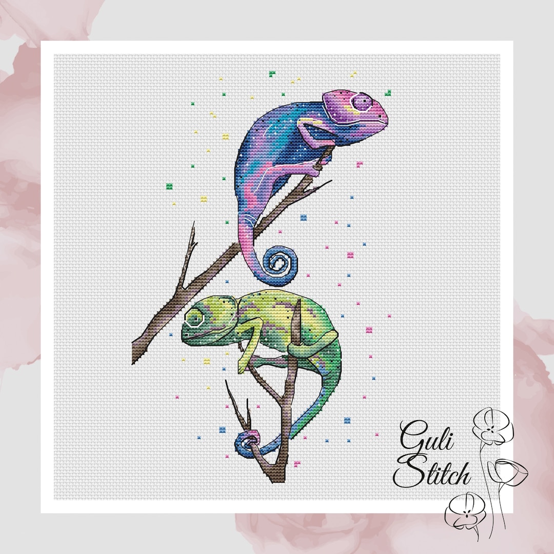 Chameleons Cross Stitch Pattern Lizards Cross Stitch Pattern Reptiles Embroidery Animals Pattern ...