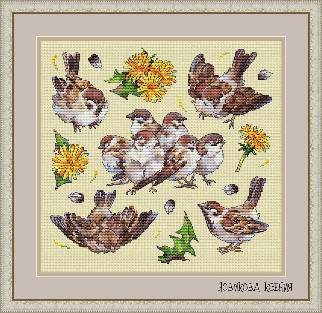 Sparrow Cross Stitch Pattern Small Birds Pattern Dandelion Cross Stitch ...