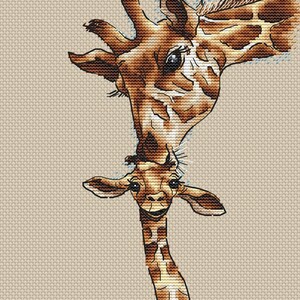 Giraffe Cross Stitch Pattern Kiss Pattern Love Embroidery Baby Giraffe Pattern Mom Pattern ...