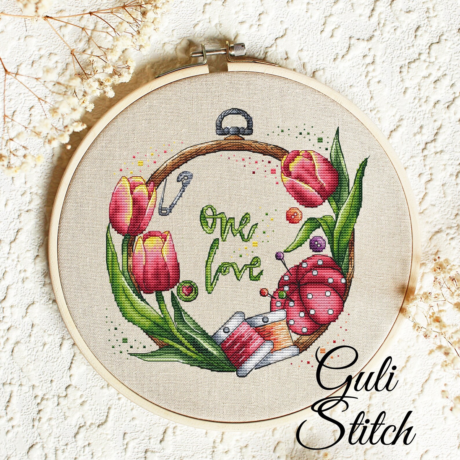 Spring Wreath Cross Stitch Pattern Embroidery Hoop Pattern Tulips ...