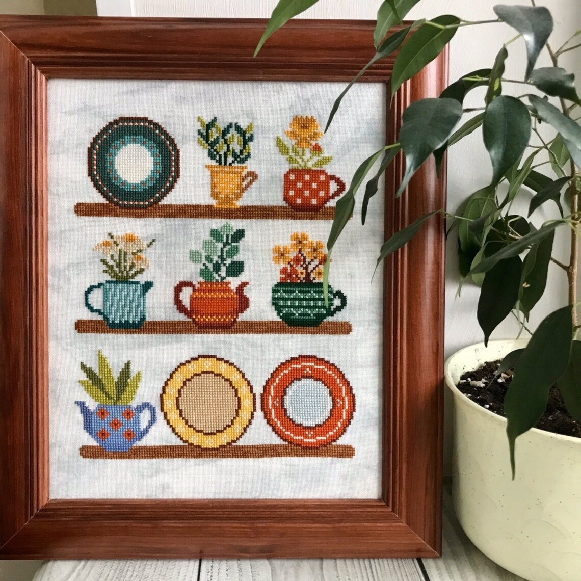 Plant Shelf Cross Stitch Pattern Plates Pattern Plants - Etsy