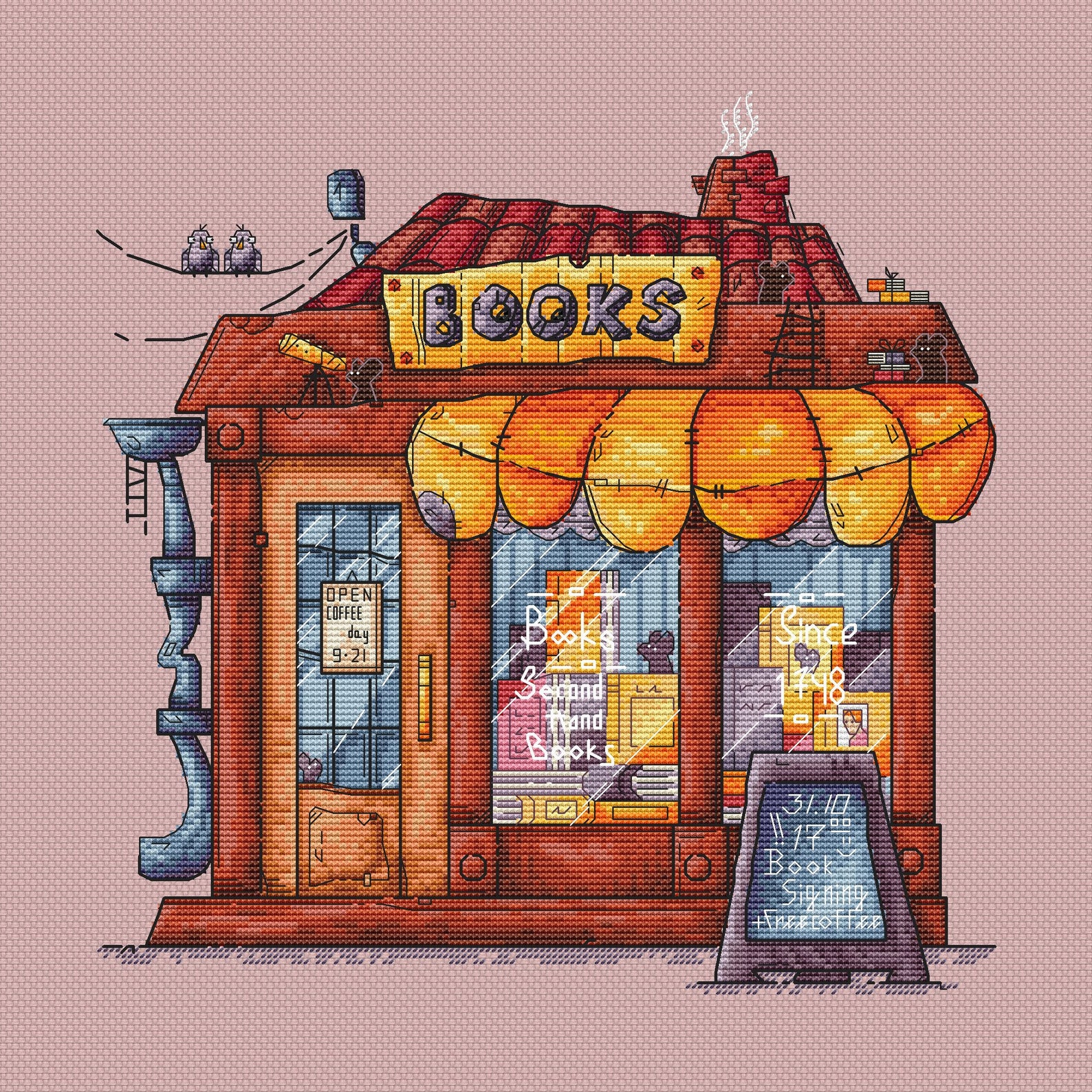 Bookstore Cross Stitch Pattern Books Pattern Store Embroidery - Etsy