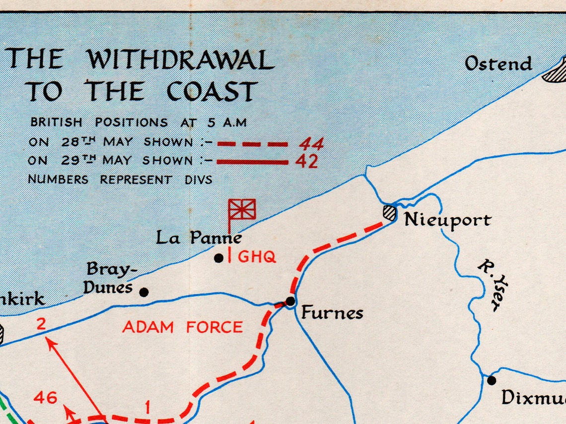 Dunkirk Evacuation Map, Troop Positions, Operation Dynamo, WW2 History ...