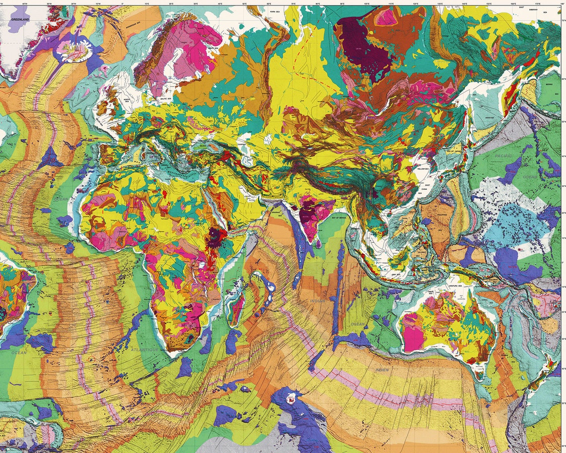 Geological Map of the World, Geology Wall Map Art Decor, Geologist Gift ...