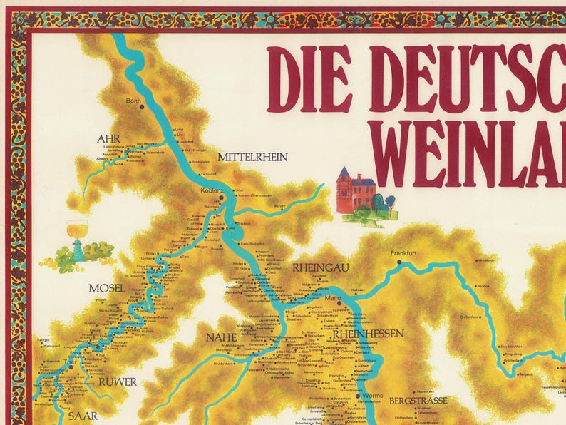 German Wine Regions Map, Illustrated Wine Country Poster, Pictorial Map ...