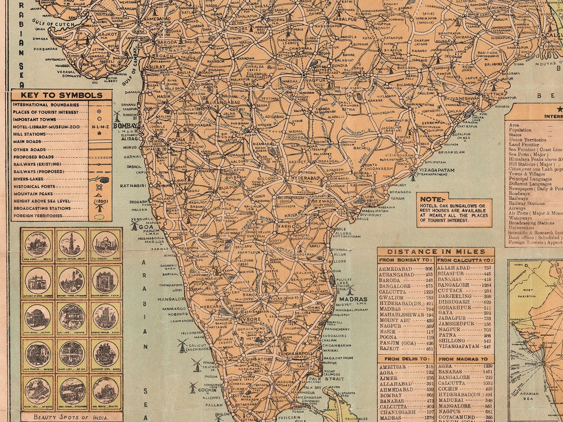 Vintage India Road Map Print: 1960s Travel Guide Art - Etsy