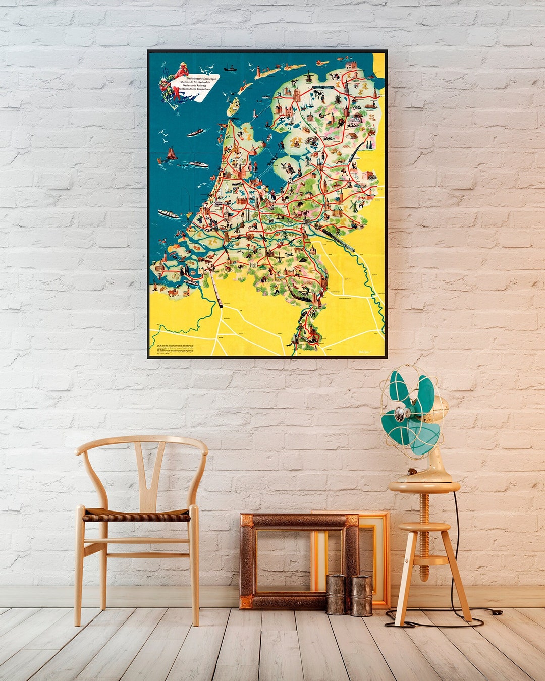 The Netherlands Map Art, Vintage Map of Railways in Holland, Dutch ...