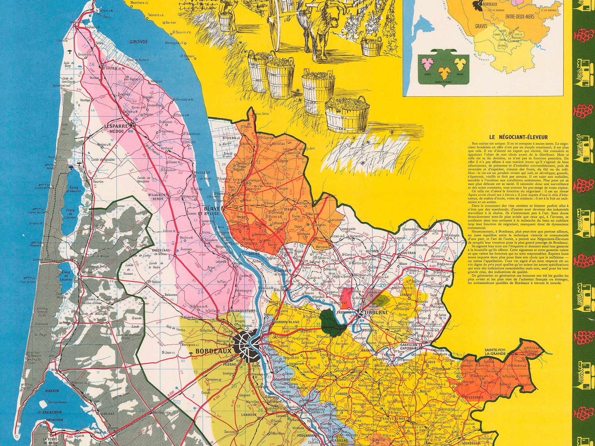 Vintage Bordeaux Wine Map Print: Gironde Region, France - Etsy
