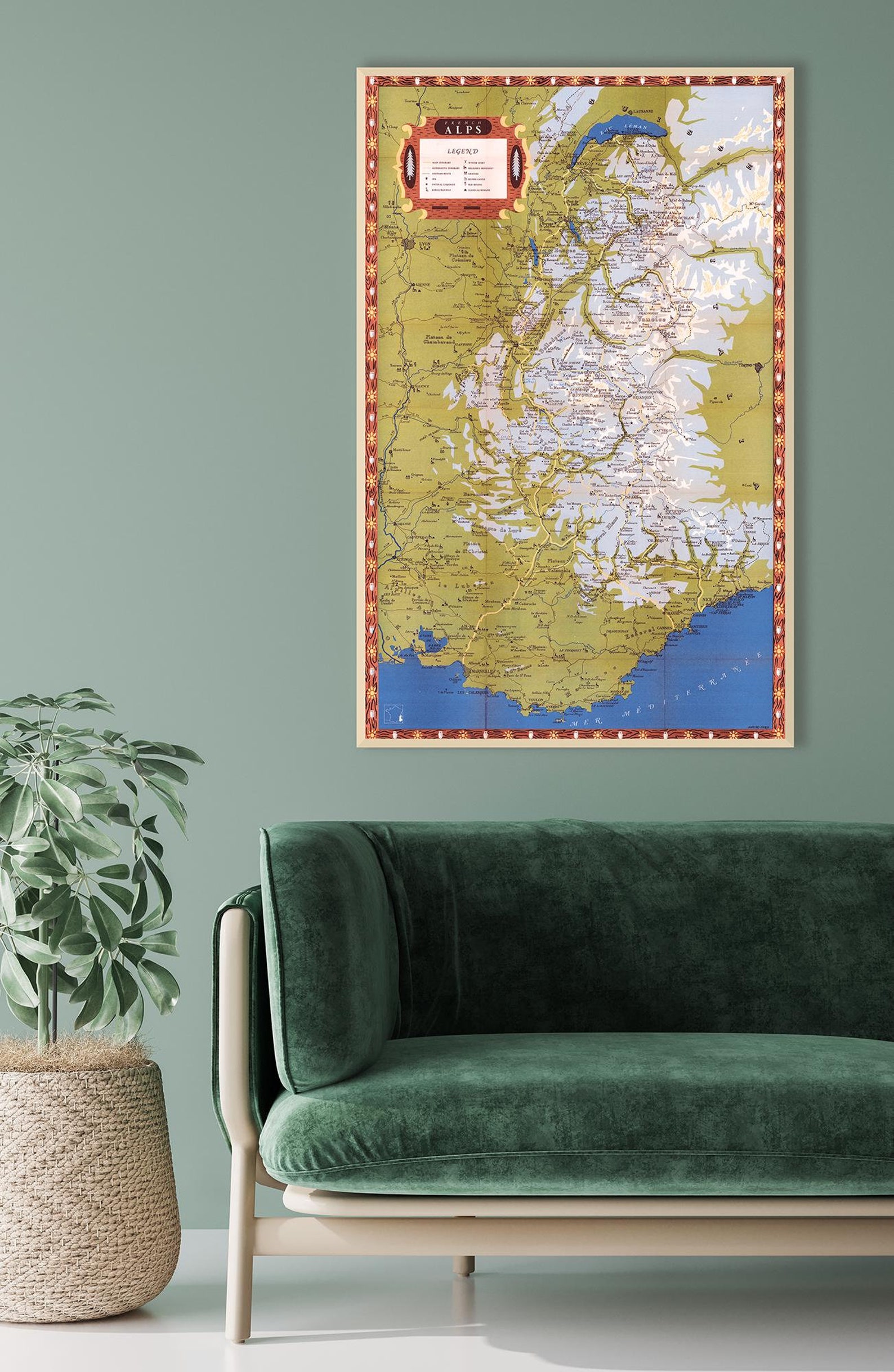 French Alps Map, Alps Poster Map, Alps Wall Art, French Home Decor ...