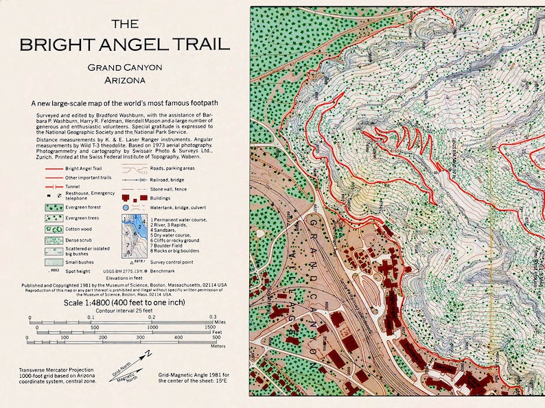 Grand Canyon, Arizona, Bright Angel Trail Map - Large-scale Map of the ...