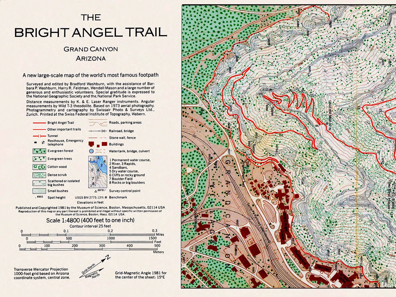 Grand Canyon, Arizona, Bright Angel Trail Map - Large-scale Map of the ...