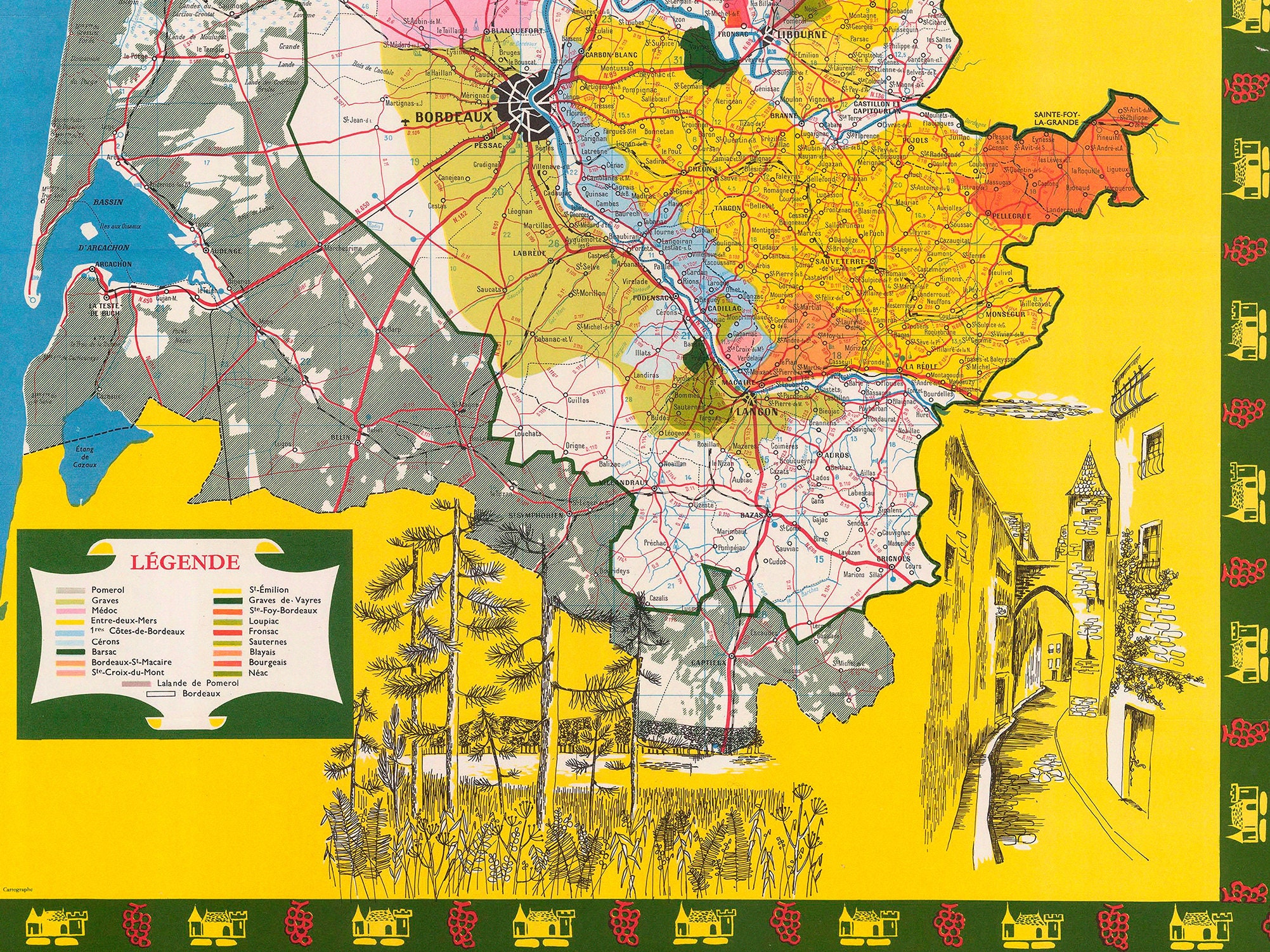 Vintage Bordeaux Wine Map Print: Gironde Region, France - Etsy