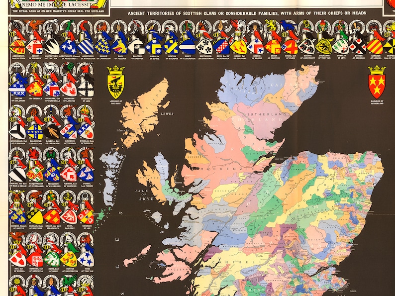 Map of Scottish Clans, Scotland of Old, Clan Map of Scotland, Clan Territories , 170 Heraldic ...