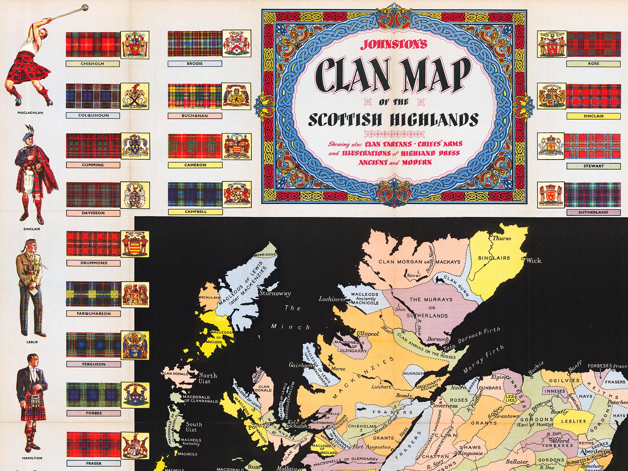 Vintage Scotland Clan Map Print: Tartan Patterns, Highlands History - Etsy