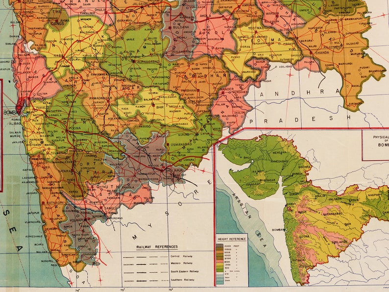 Vintage Bombay Map, Old Bombay Print, Old Mumbai Map, Bombay Wall Art ...