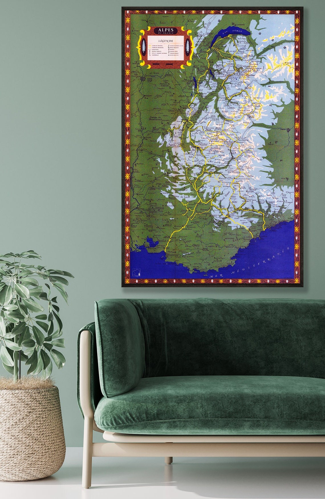 French Alps Map, Alps Poster Map, Alps Wall Art, French Home Decor ...