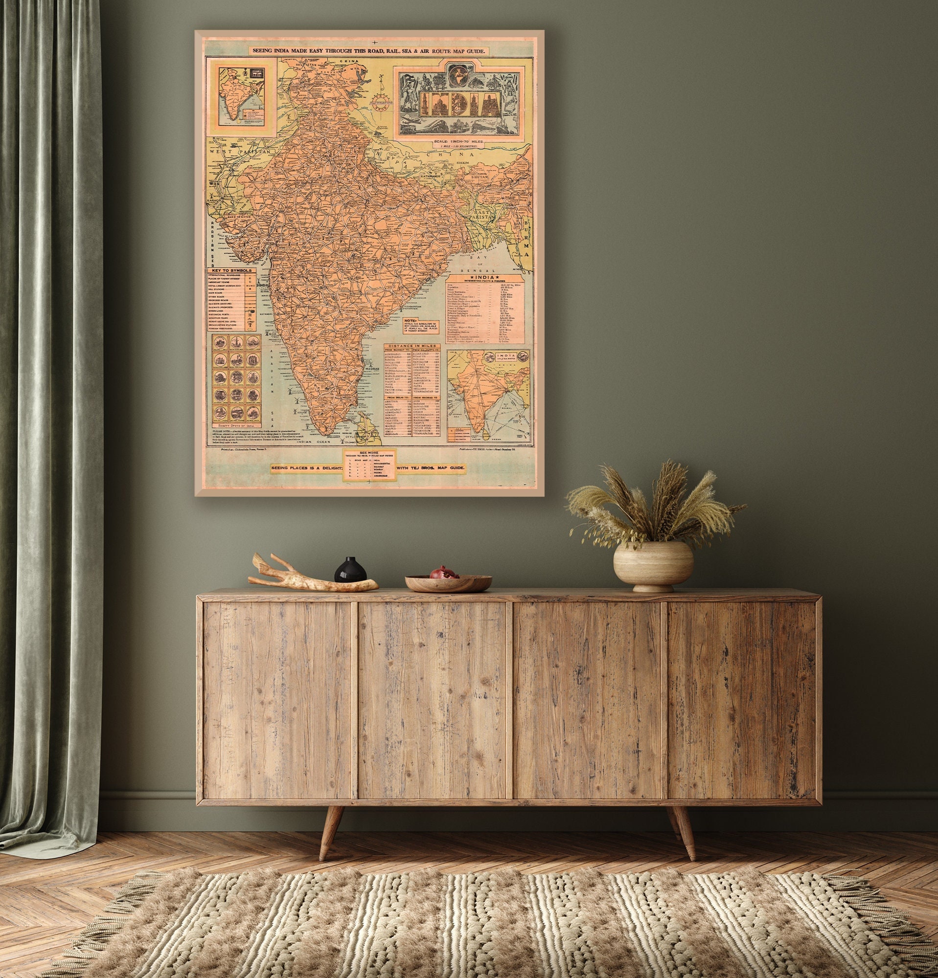 Vintage Tourist Road Map of India, Seeing India Made Easy Through This ...