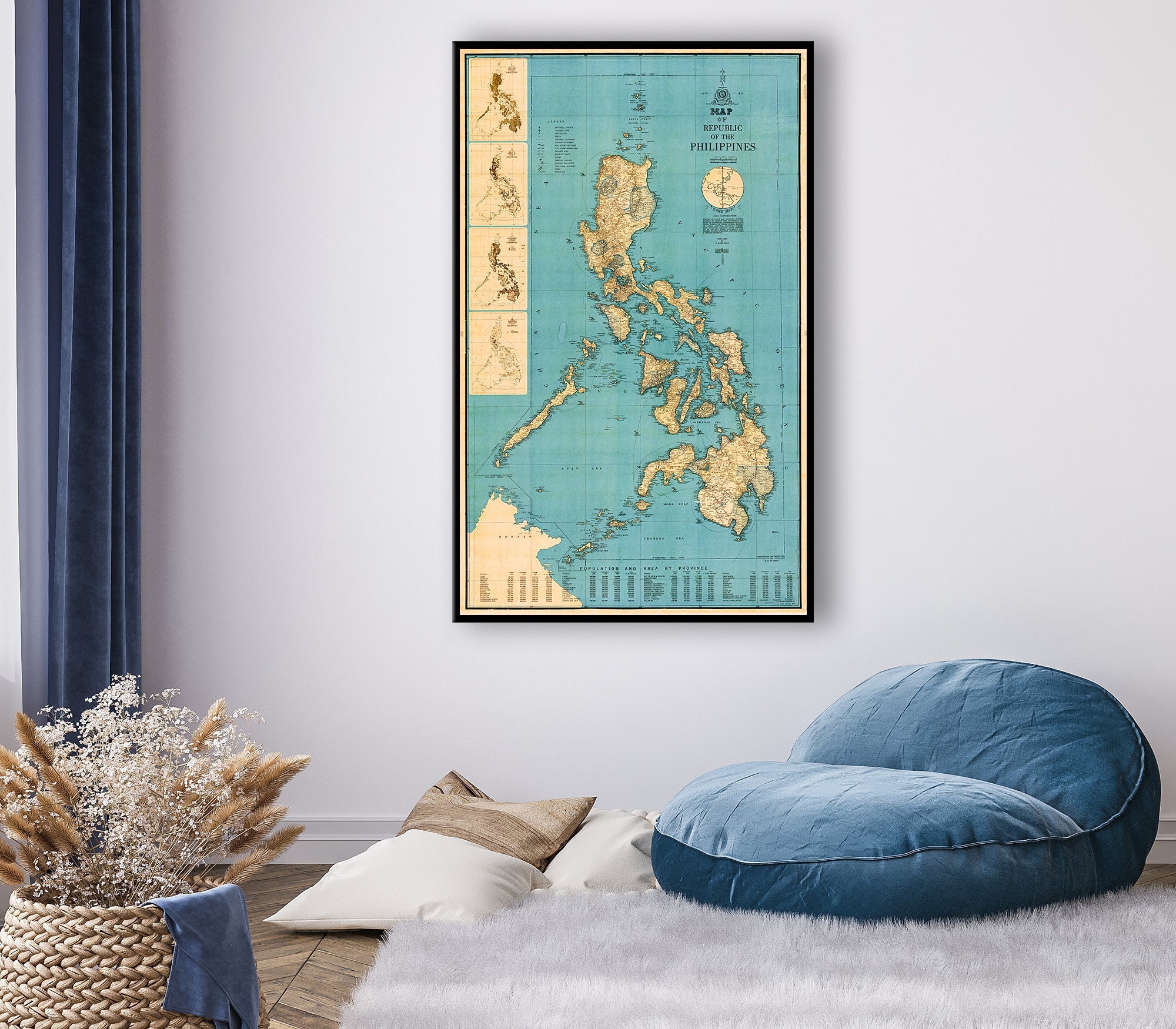 Vintage Philippines Map, Large Philippines Print, Philippines Wall ...
