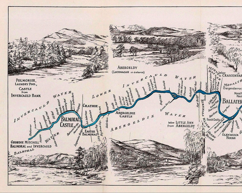 Vintage Fisherman's Map of Salmon Pools on the River Dee, Scotland. - Etsy