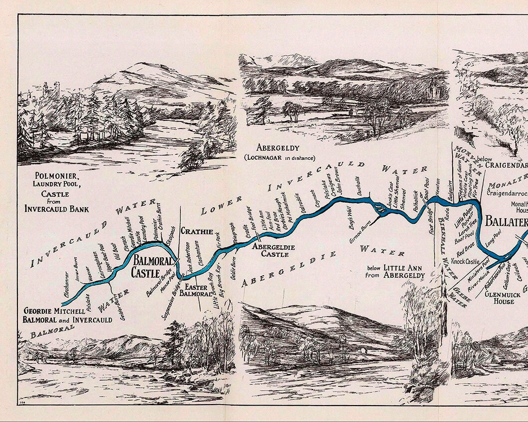Vintage Fisherman's Map of Salmon Pools on the River Dee, Scotland. - Etsy